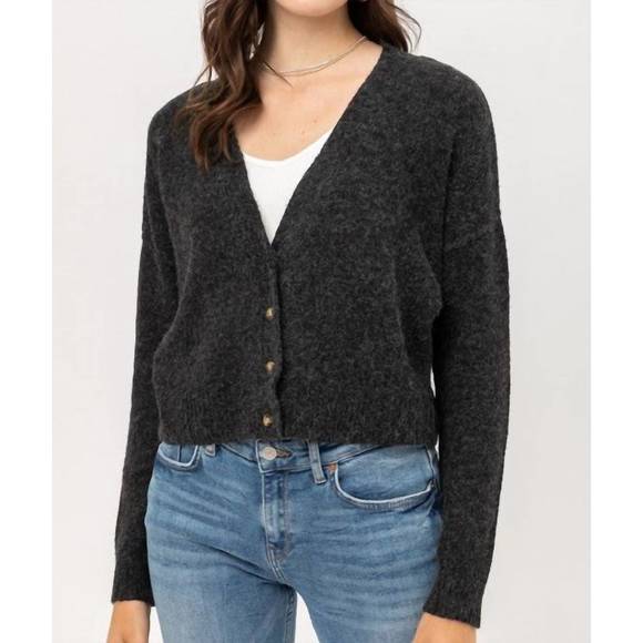 Love Tree | Sweaters | New Love Tree Nat Cropped Cardigan In Charcoal ...